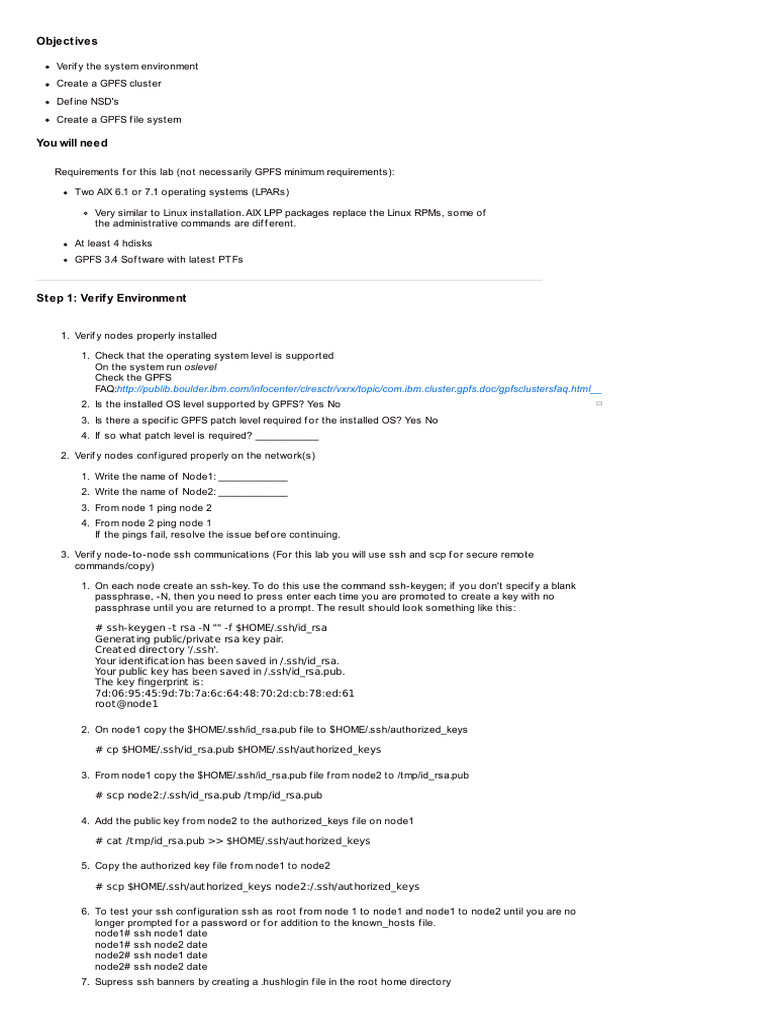 Install and Configure A GPFS Cluster On AIX | PDF | Software | System Software