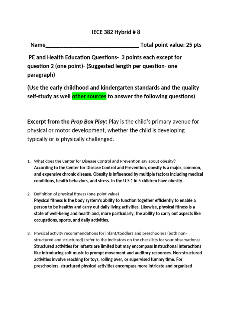 PE and Health Ed Questions - Hybrid 8 2018 | PDF | Early Childhood Education | Behavioural Sciences