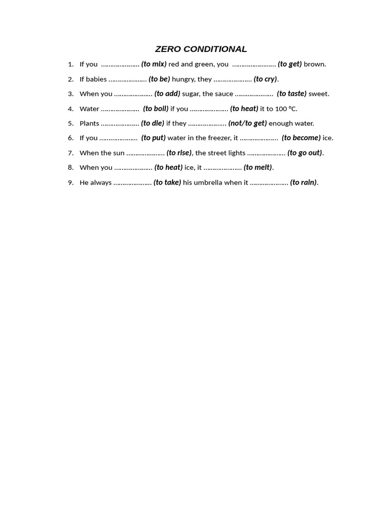 Zero Conditional Grammar Exercises | PDF