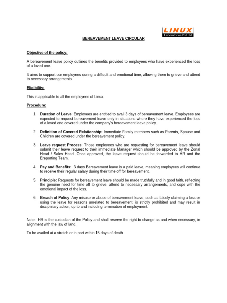 Bereavement Leave - Circular (1) Le287622 21052024110040803-1 | PDF