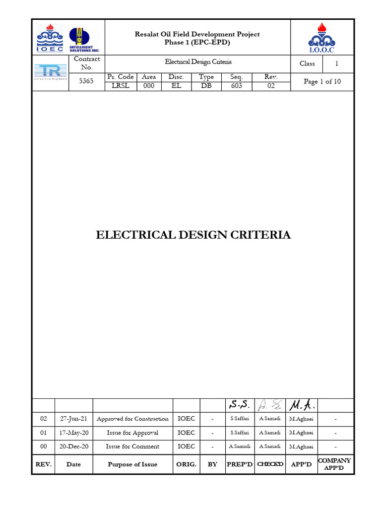 Resalat Oil Field Electrical Design Criteria | PDF | Electrical Wiring ...