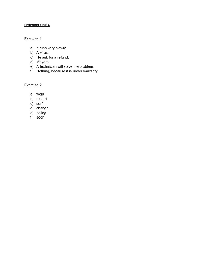 Listening Unit 4 Exercises and Answers | PDF