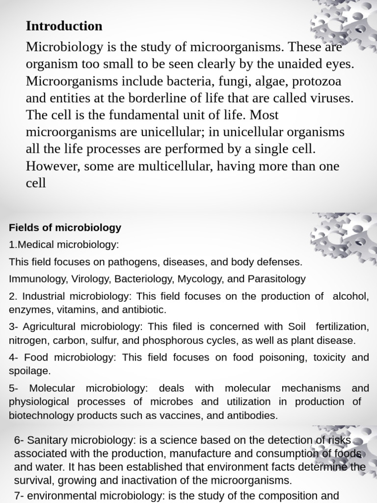 Overview of Microbiology Fields and Importance | PDF | Microbiology ...