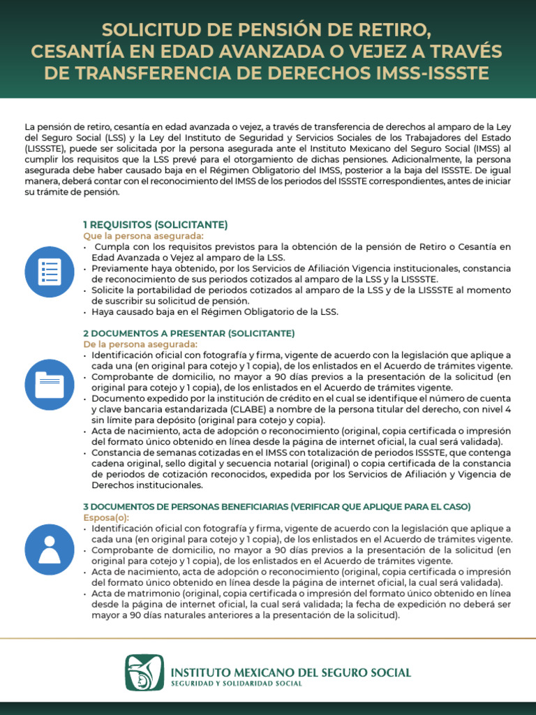 Solicitud de Pensión de Cesantía en Edad Avanzada o Vejez IMSS - ISSSTE | PDF | Certificado de ...