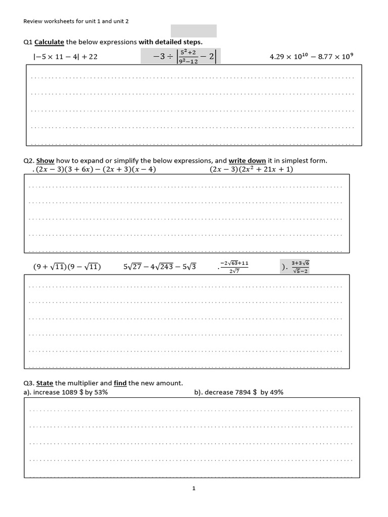 MYP 4 End-of-Year Review Worksheet Unit 1 2 | PDF | Applied Mathematics ...