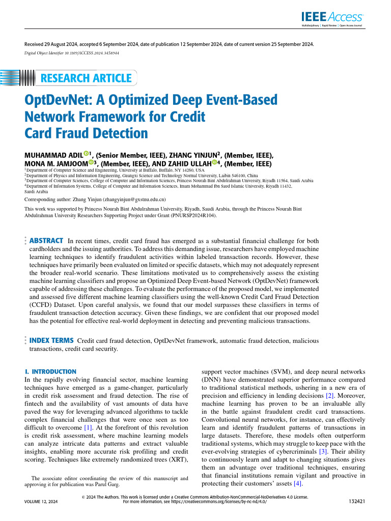 OptDevNet A Optimized Deep Event-Based Network Framework For Credit Card Fraud Detection | PDF ...