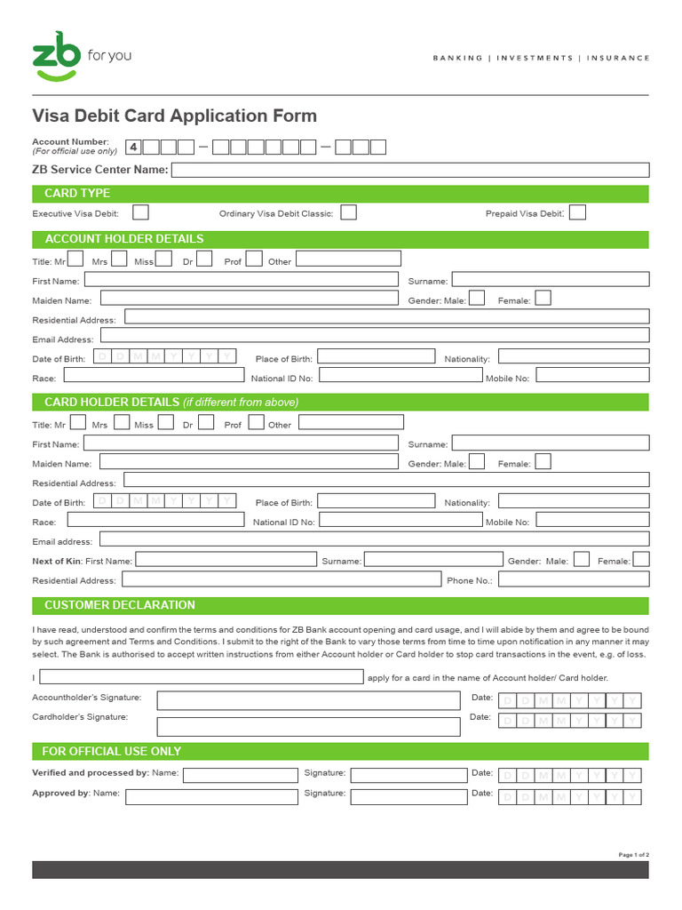 Visa Card Application Form - A4 - r6 | PDF | Credit Card | Debit Card
