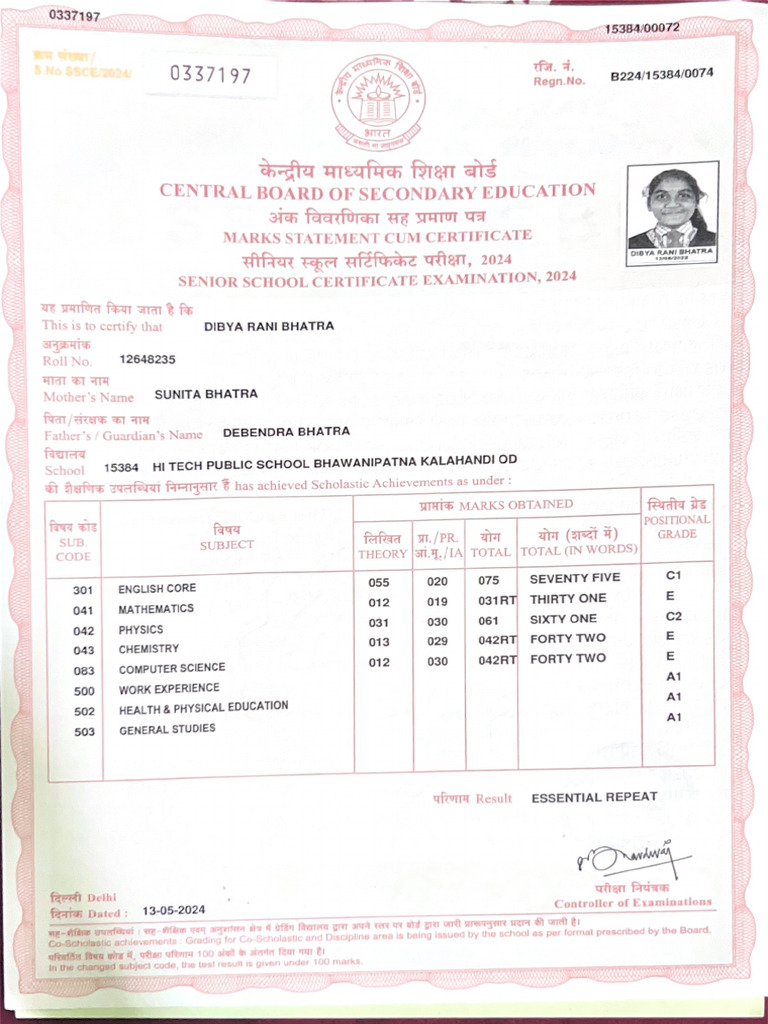 Sneha 12th Marksheet | PDF