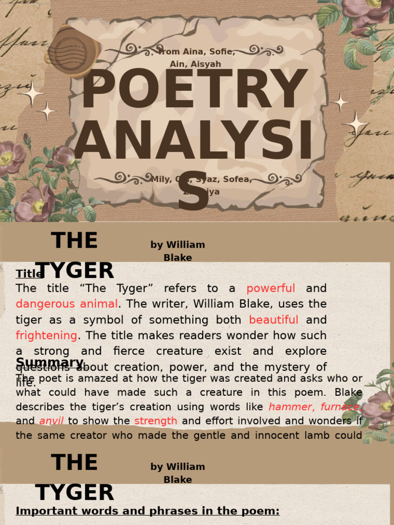 The Tyger, Gods Grandeur, Byzantium, Out Out | PDF | Poetry