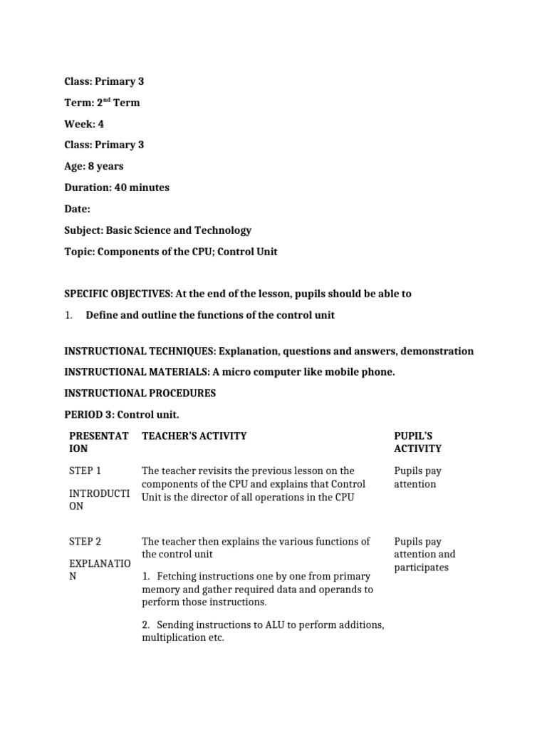 Week 4 Year 3 Info Tech Lesson Note | PDF | Central Processing Unit ...