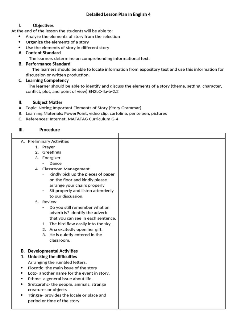 Detailed Lesson Plan in English 4 | PDF