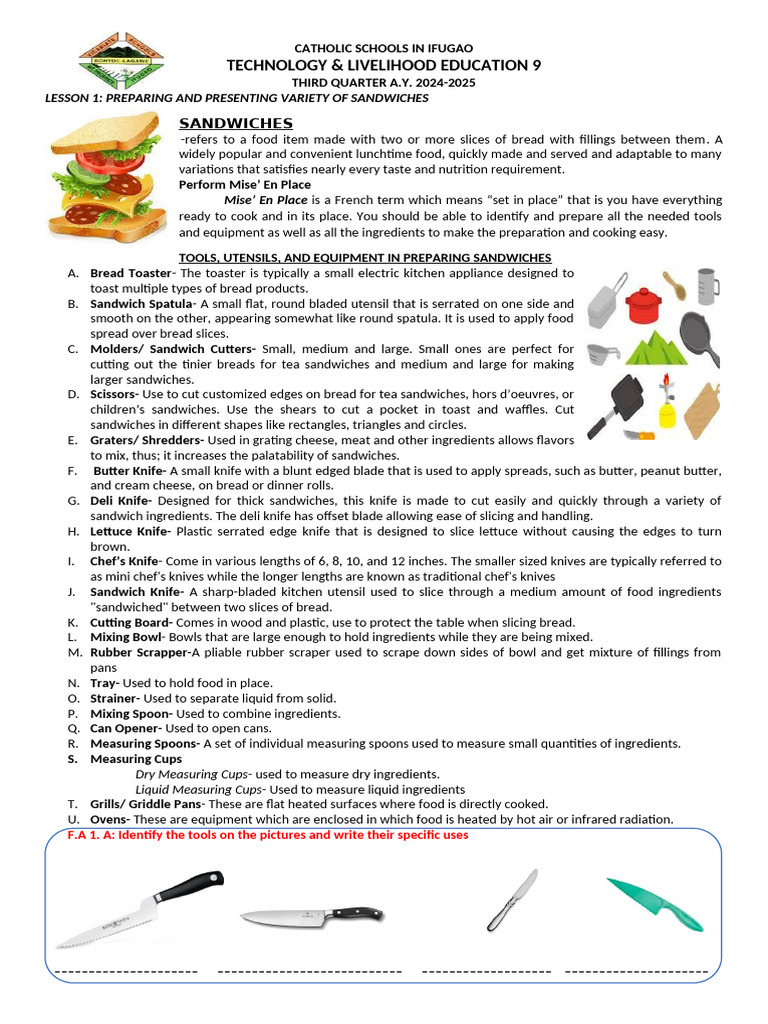 Preparing Sandwiches: Tools & Techniques | PDF | Breads | Sandwich