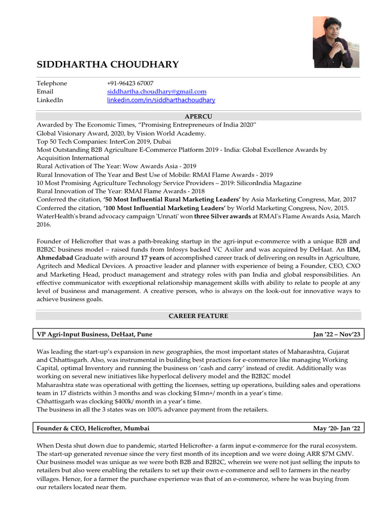 Siddhartha Choudhary -CV | PDF | Marketing | E Commerce