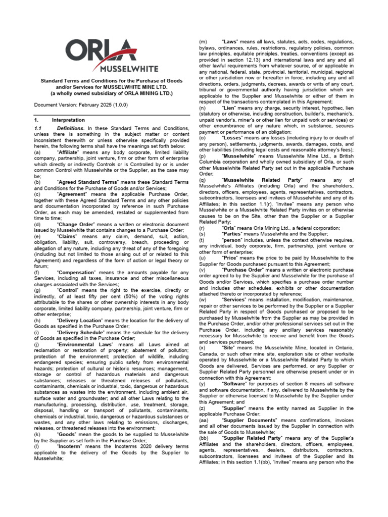 Musselwhite - OrLA Standard Terms and Conditions (1.0.0 - Feb 2025 ...