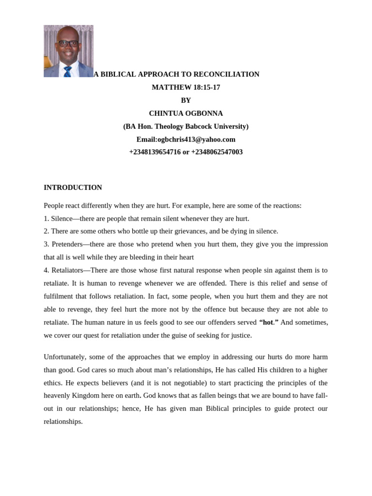 A Biblical Approach To Reconciliation | PDF | Gospel Of Matthew | Jesus