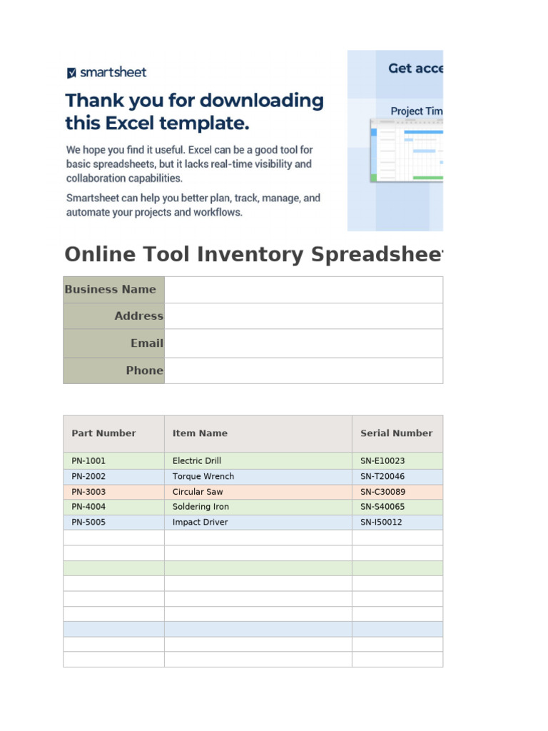 Tool Inventory Spreadsheet Template | PDF