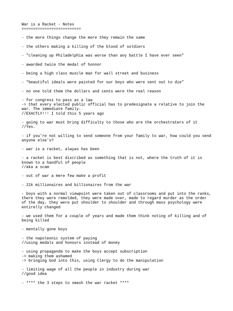 The War Is Racket - Notes | PDF