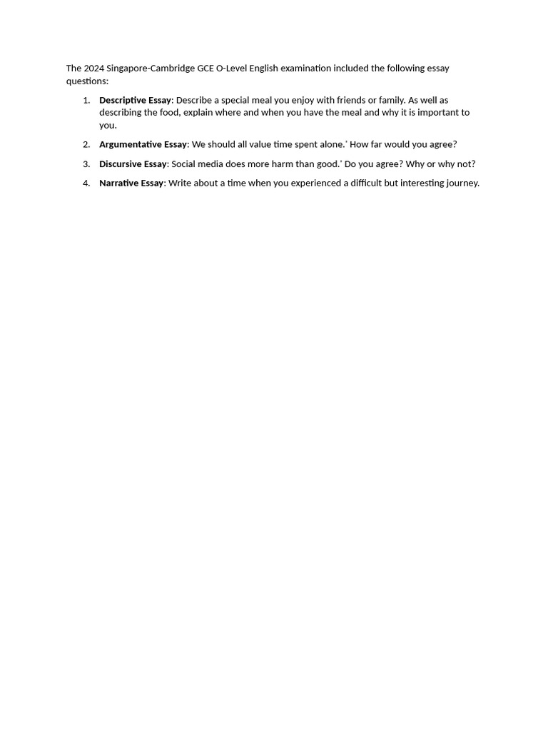 2024 O-Level English Essay Topics | PDF