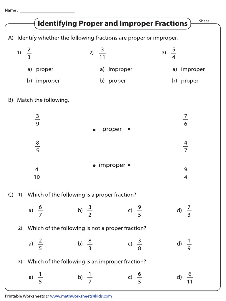Proper and Improper Fraction | PDF