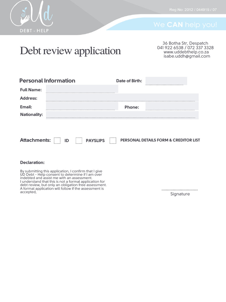 Debt Assessment Application Form | PDF | Debt