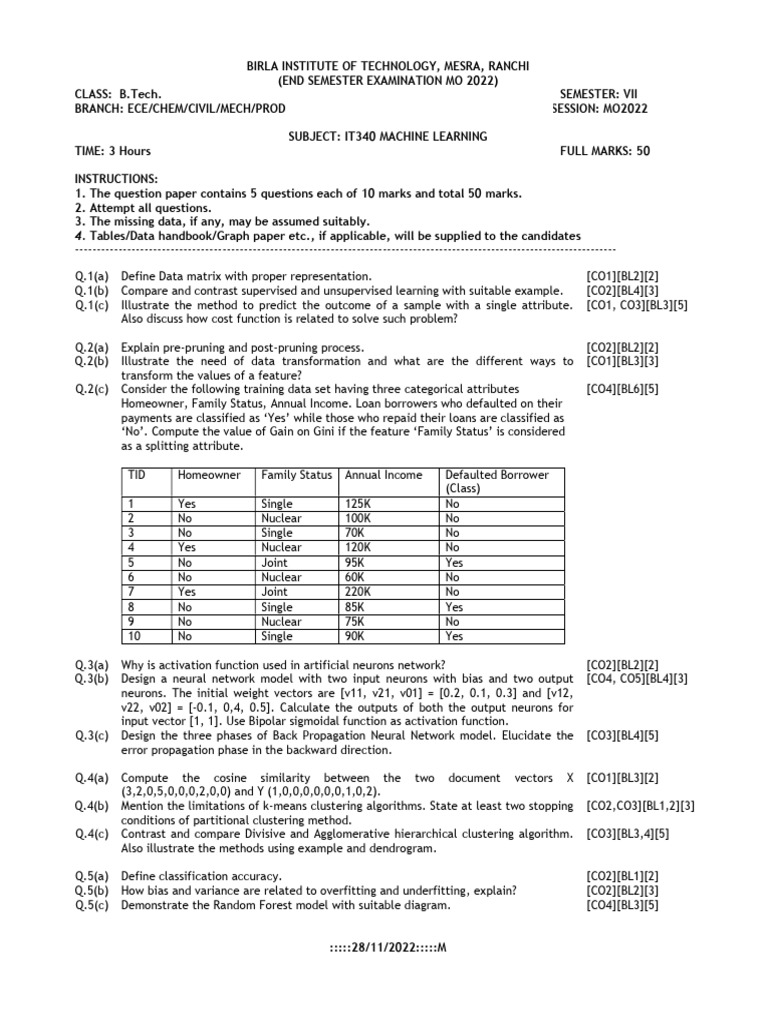 It340 Machine Learning (End - Mo22) | PDF | Applied Mathematics | Machine Learning