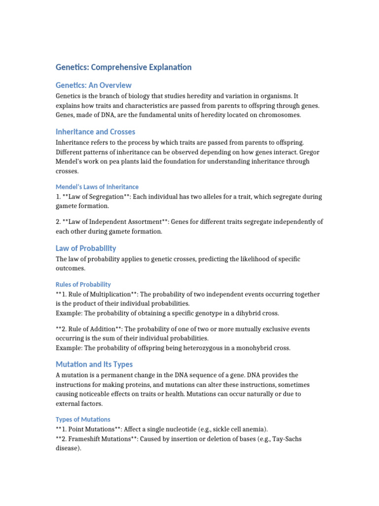 Genetics Comprehensive Explanation | PDF | Dominance (Genetics) | Genetics