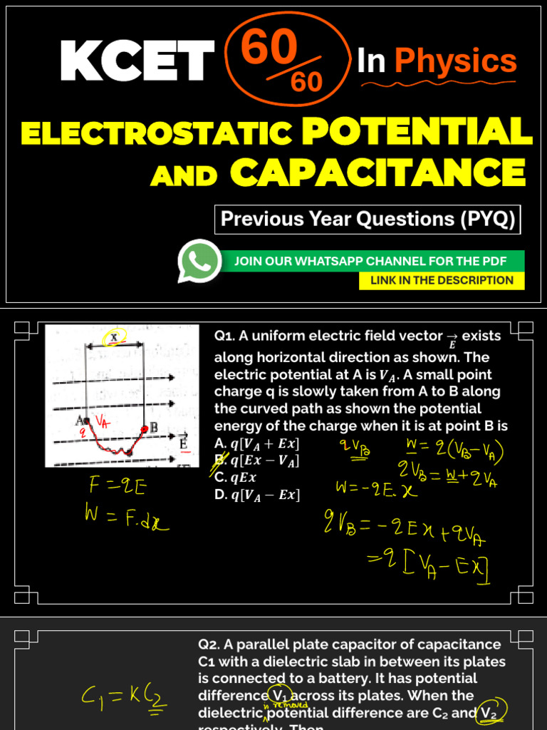 KCET 2025 Physics Electric Potential & Capacitance PYQs | PDF | Capacitance | Capacitor