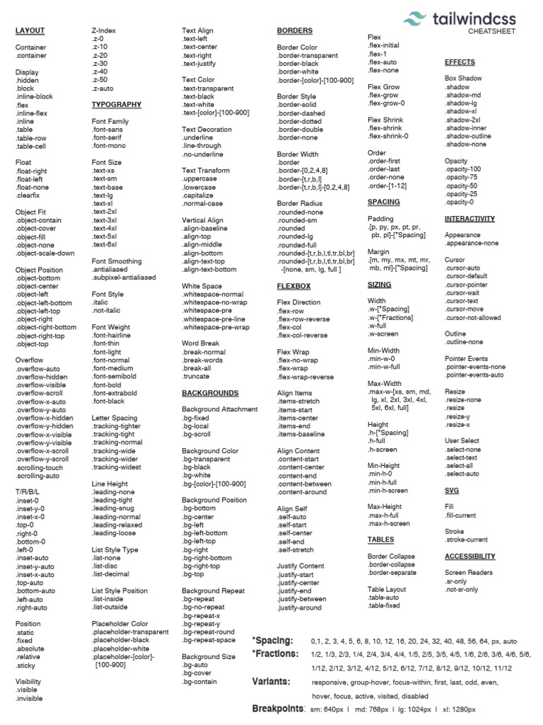 tailwindcss-cheatsheet | PDF | Typefaces | Communication Design tailwindcss-cheatsheet | PDF | Typefaces | Communication Design
