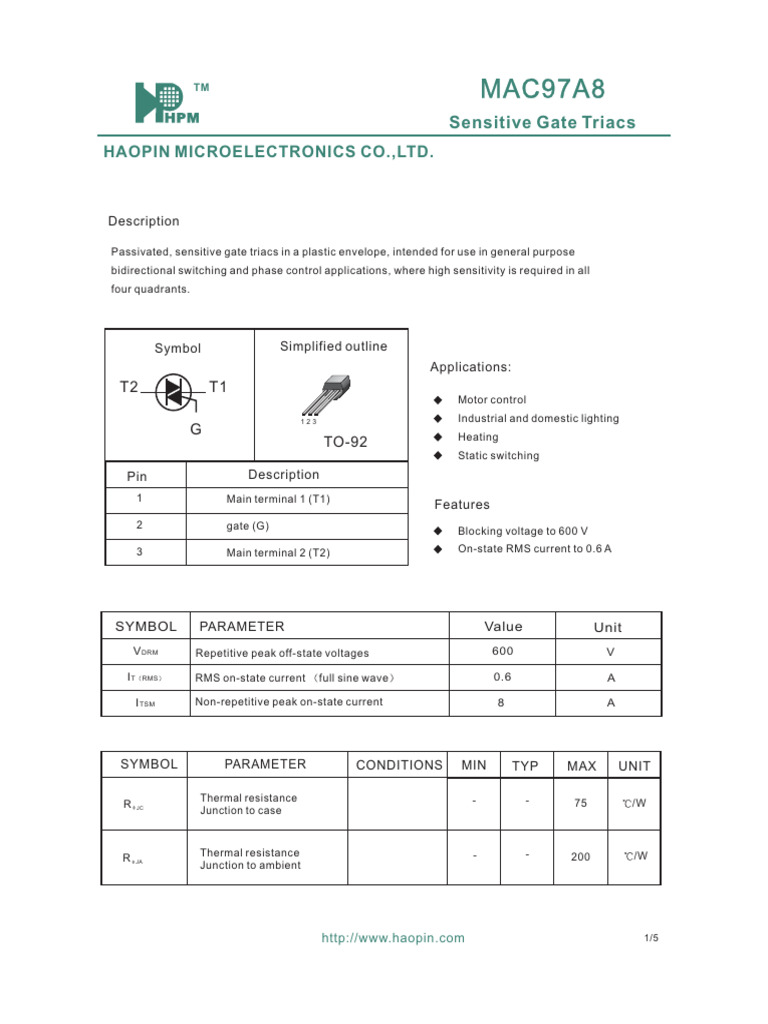 Mac97a8 Haopinmicroelectronics | PDF | Electric Power | Computer Engineering