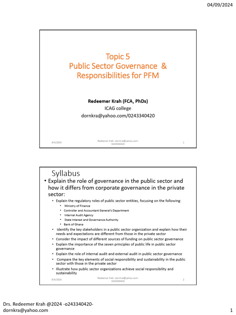 Topic 5 Public Sector Governance & PFM Responsibility | PDF | Audit ...