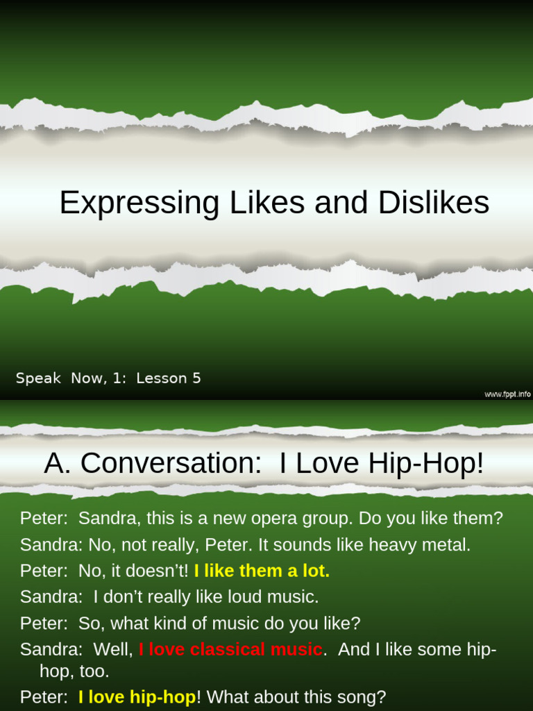 Expressing Likes and Dislikes in English | PDF | Foods | Cuisine