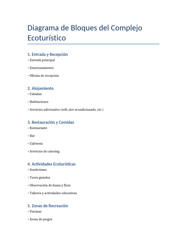 Diagrama del Complejo Ecoturístico | PDF
