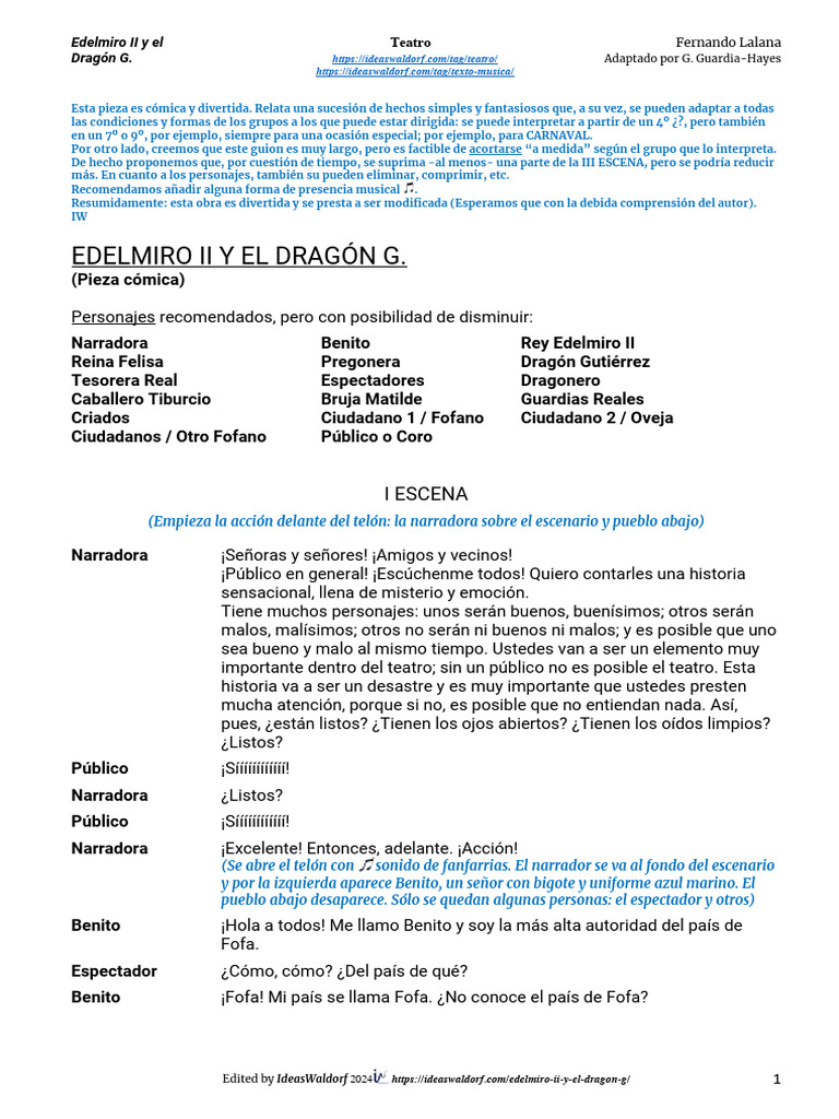 "Edelmiro II: Comedia Teatral Adaptable" | PDF