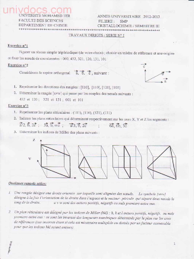 Exercices Corrige S Cristallographie PDF - TextMa | PDF