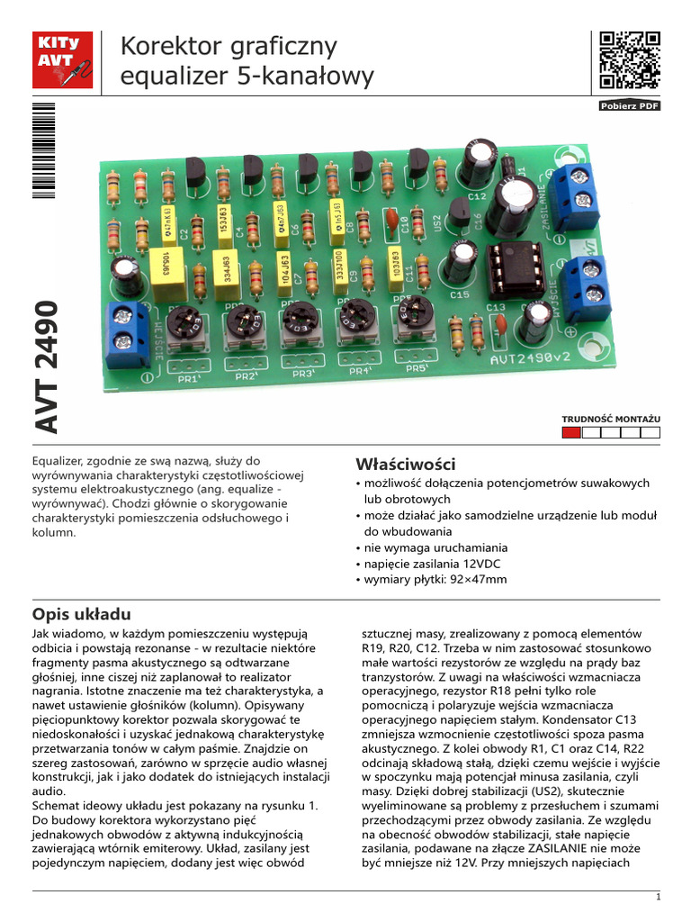 Graphic Equalizer 5-Channel Equalizer, KIT AVT2490 | PDF