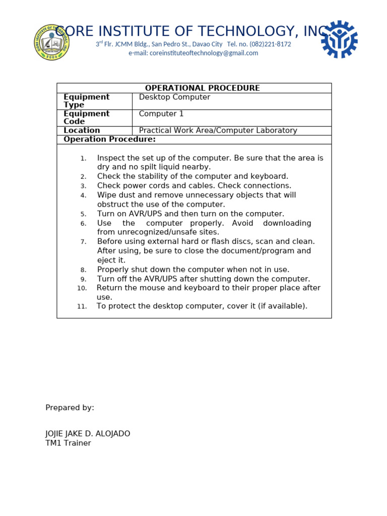ALOJADO-Equipment Maintenance Checklist-MTF-Template | PDF | Equipment ...