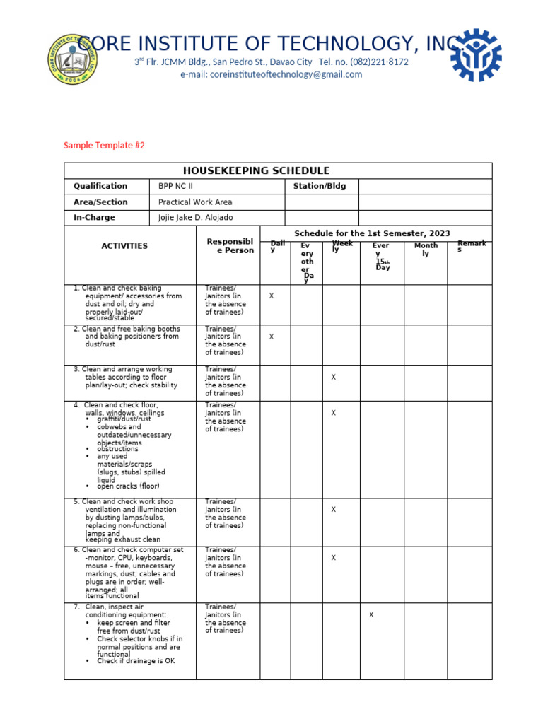 ALOJADO HOUSEKEEPINGCHECKLIST MTF Template | PDF | Cleaning