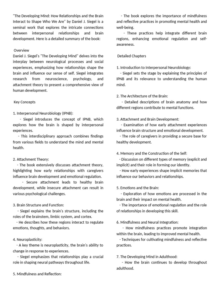 The Developing Mind Explained | PDF | Attachment Theory | Emotions