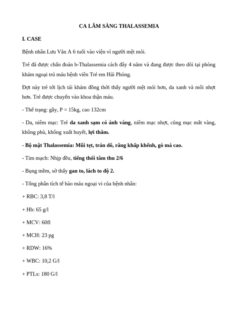 Ca Lâm Sàng Thalassemia Pdf