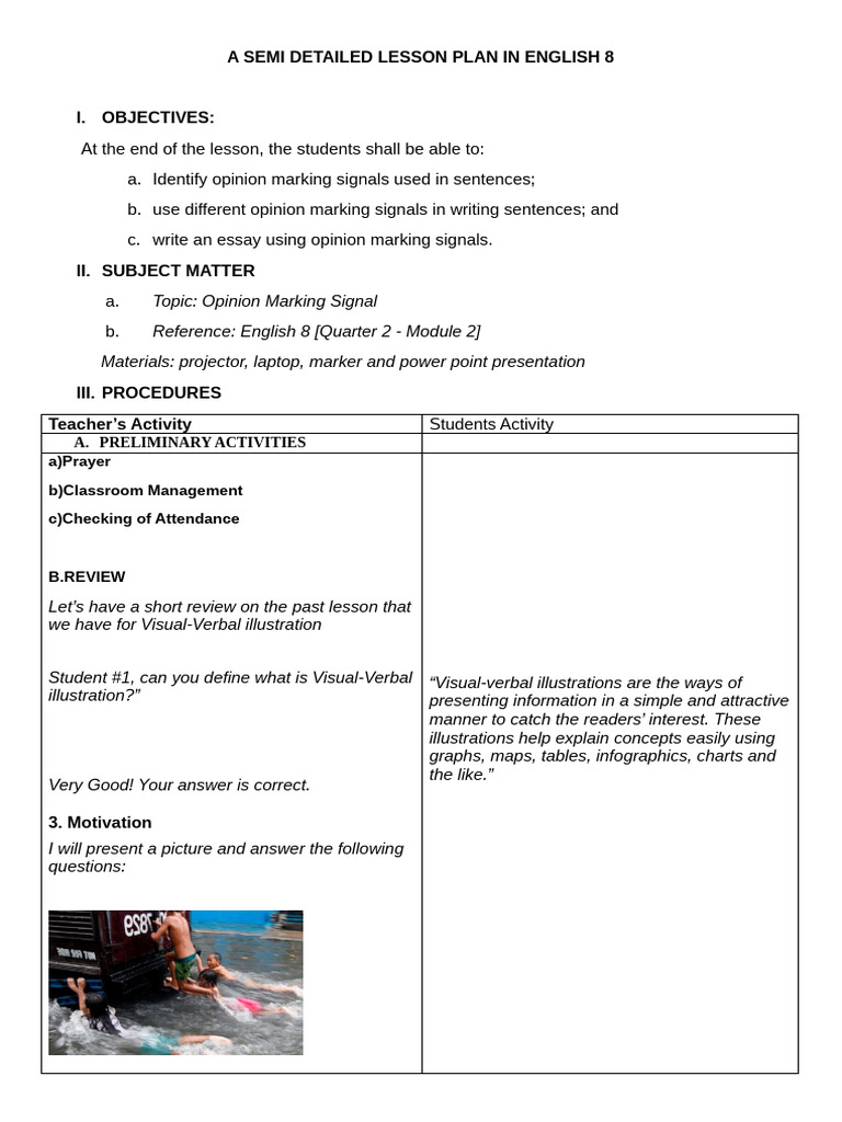 A Semi Detailed Lesson Plan in English 8 | PDF