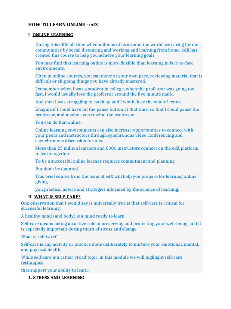 Online Learning & Self-Care Guide | PDF | Learning | Sleep