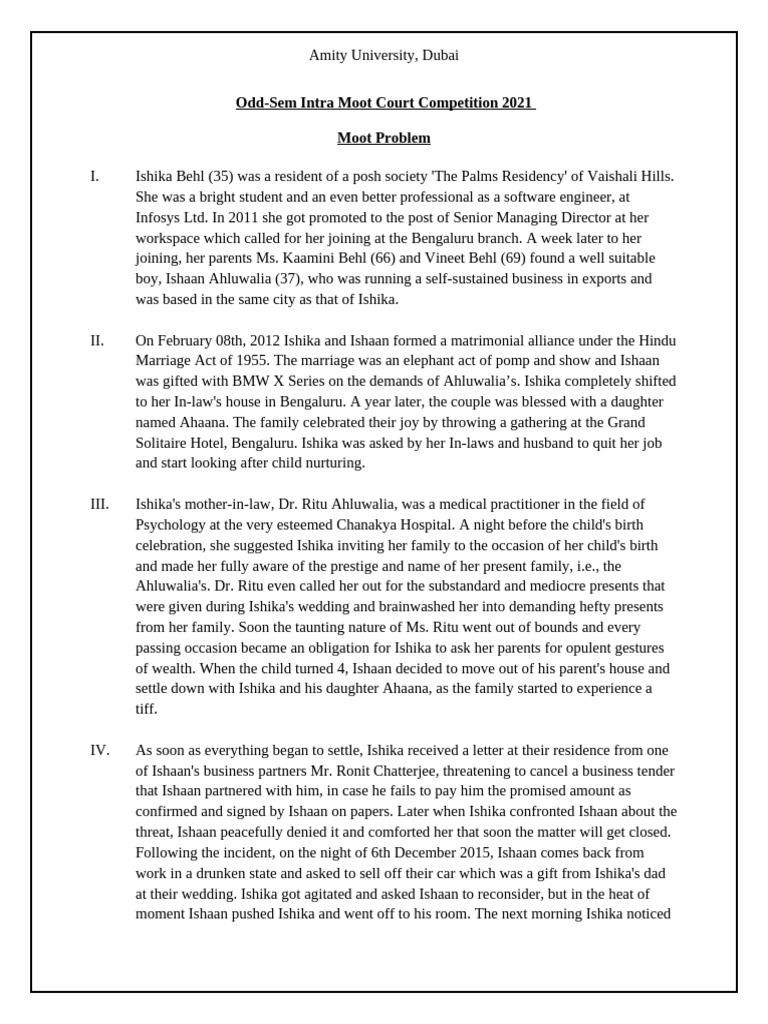 Amity University Moot Court Case Study | PDF