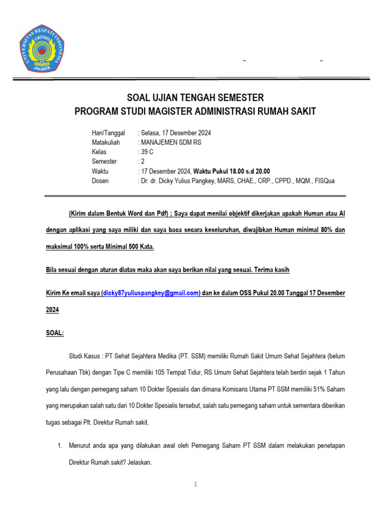Soal SDM UTS 39C 17 Desember 2024 | PDF