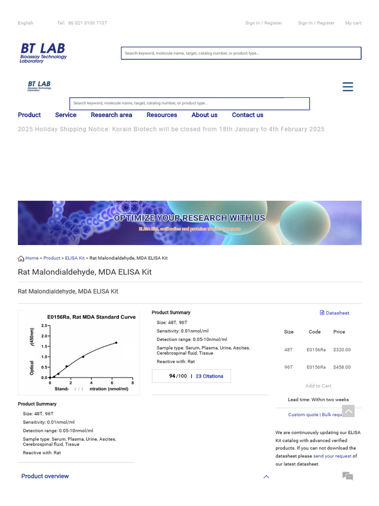 Rat MDA ELISA Kit Overview | PDF | Proteins | Antibody