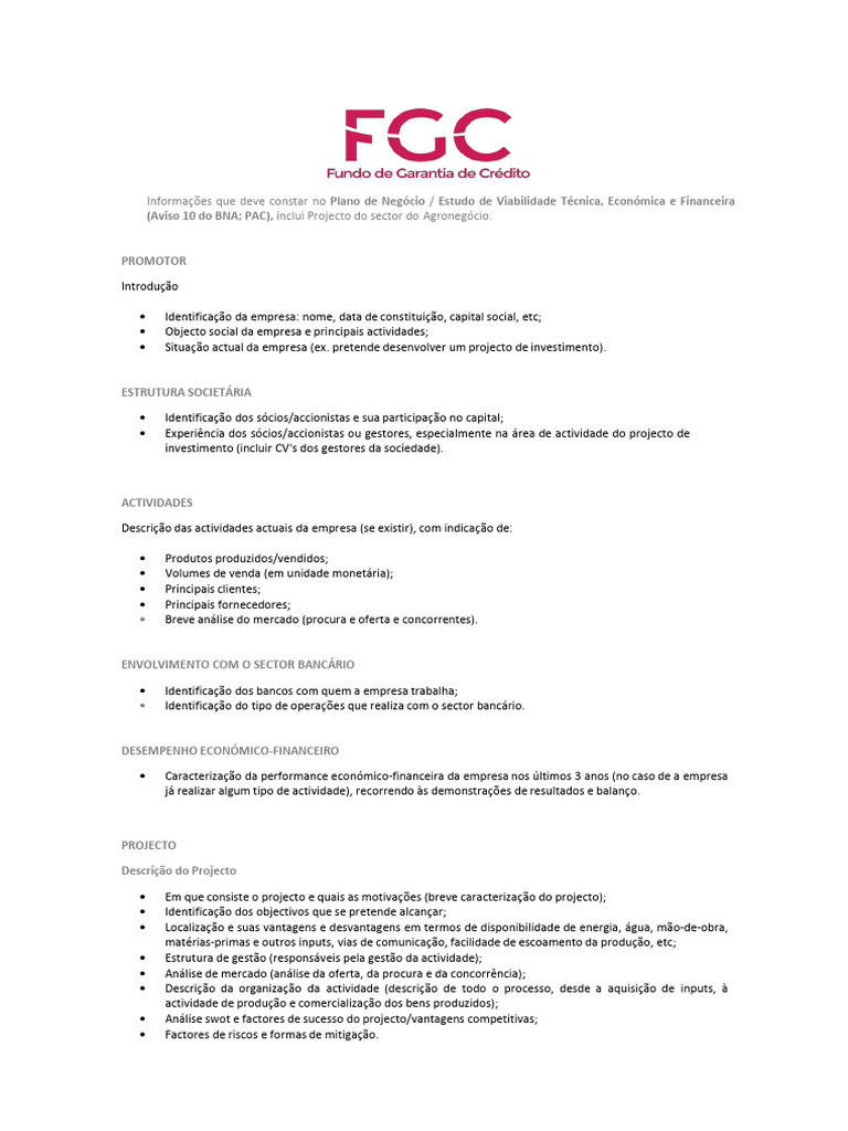 FGC - Guião - Plano de Negócio Ou EVTEF.. | PDF | Investimentos | Mercado (economia)