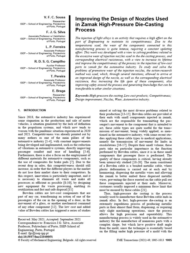 Improving The Design of Nozzles Used in Zamak High-Pressure Die-Casting Process | PDF ...