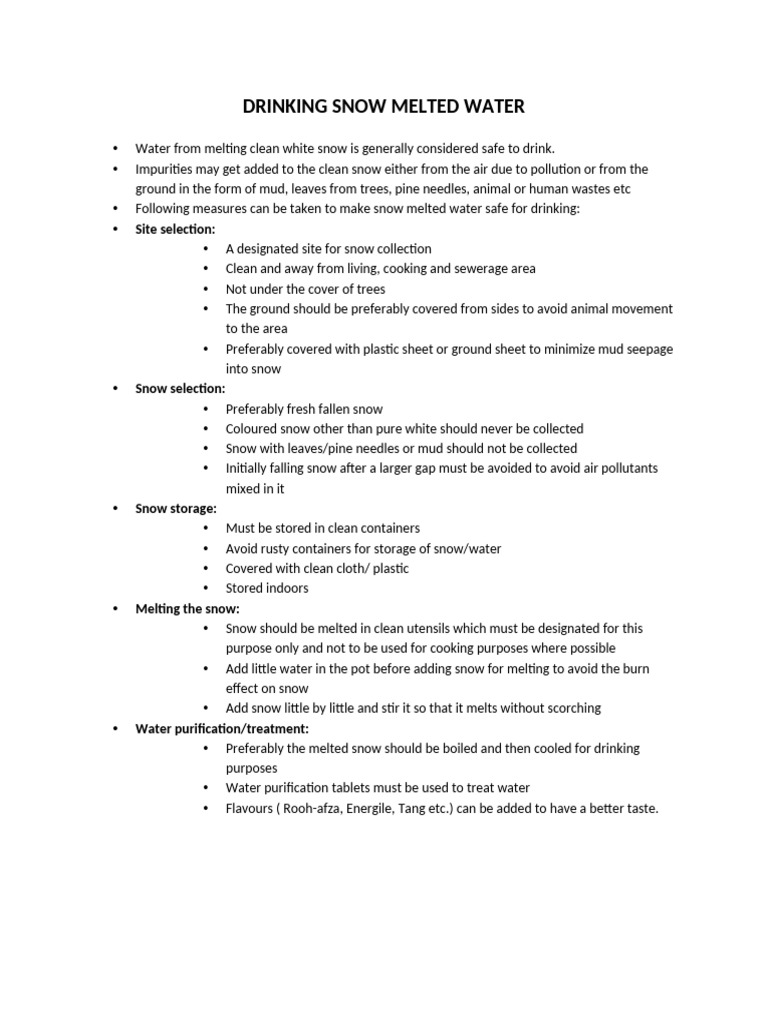 Drinking Snow Melted Water | PDF