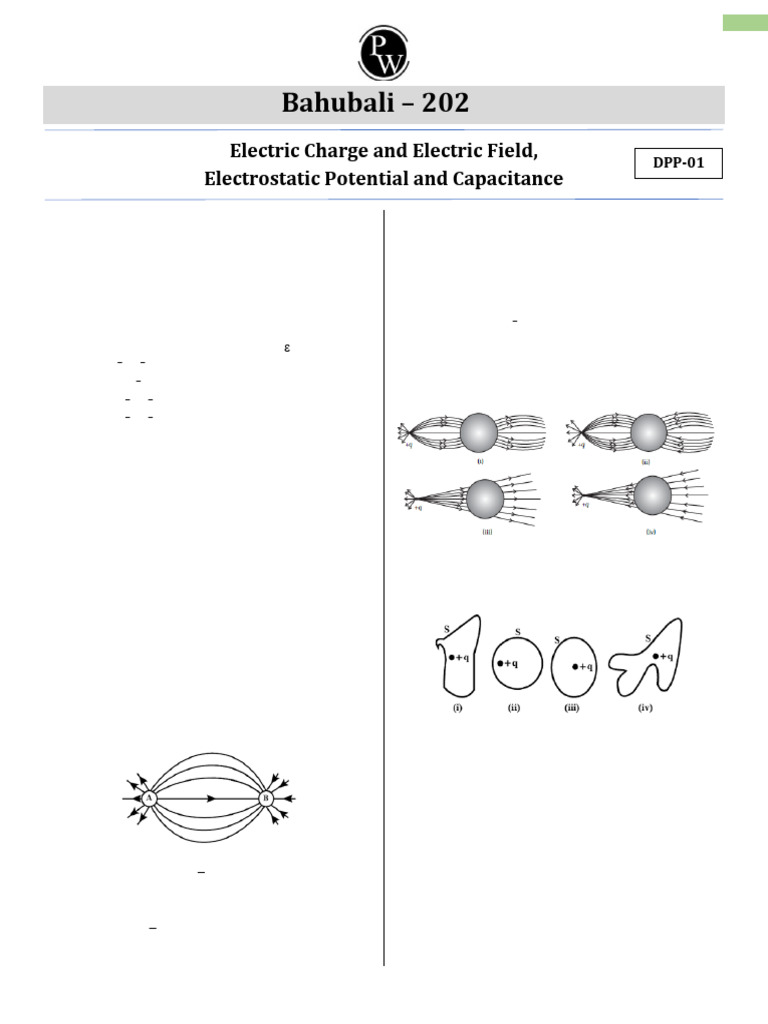 Electric Charge and Electric Field, Electrostatic Potential and Capacitance - DPP 01 (Only PDF ...