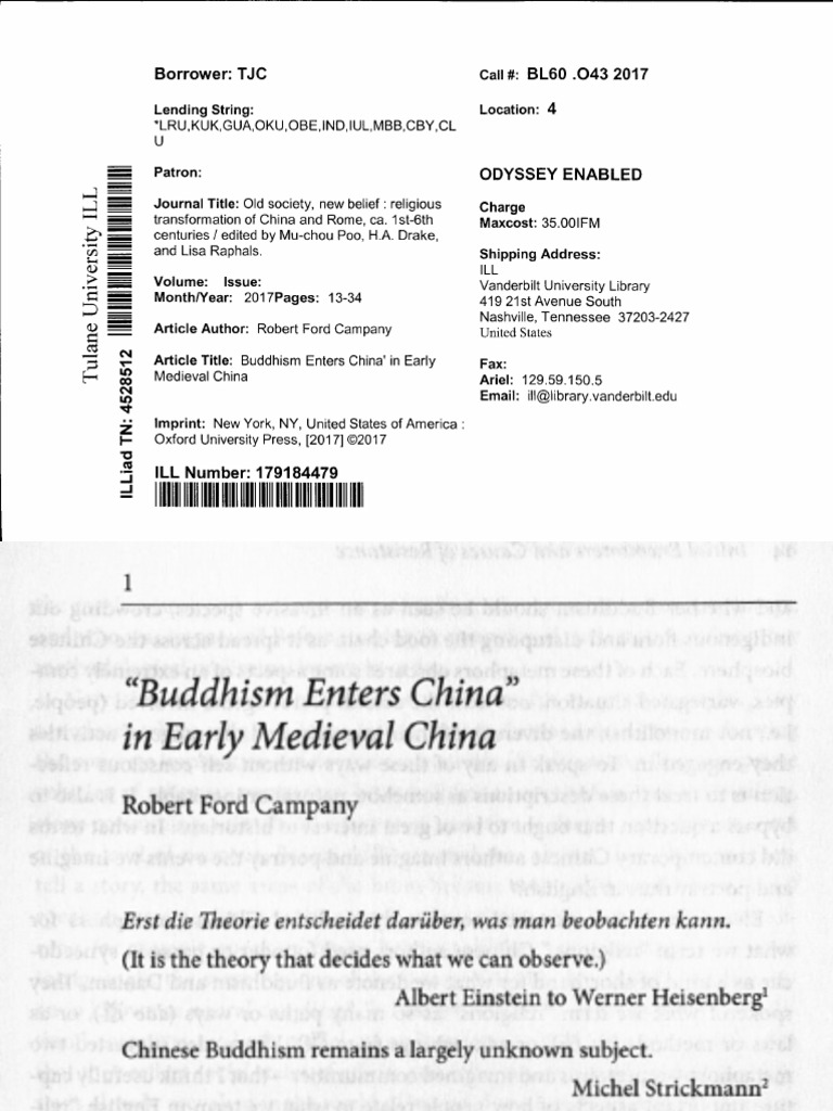 Campany Buddhism Enters China in Early M | PDF