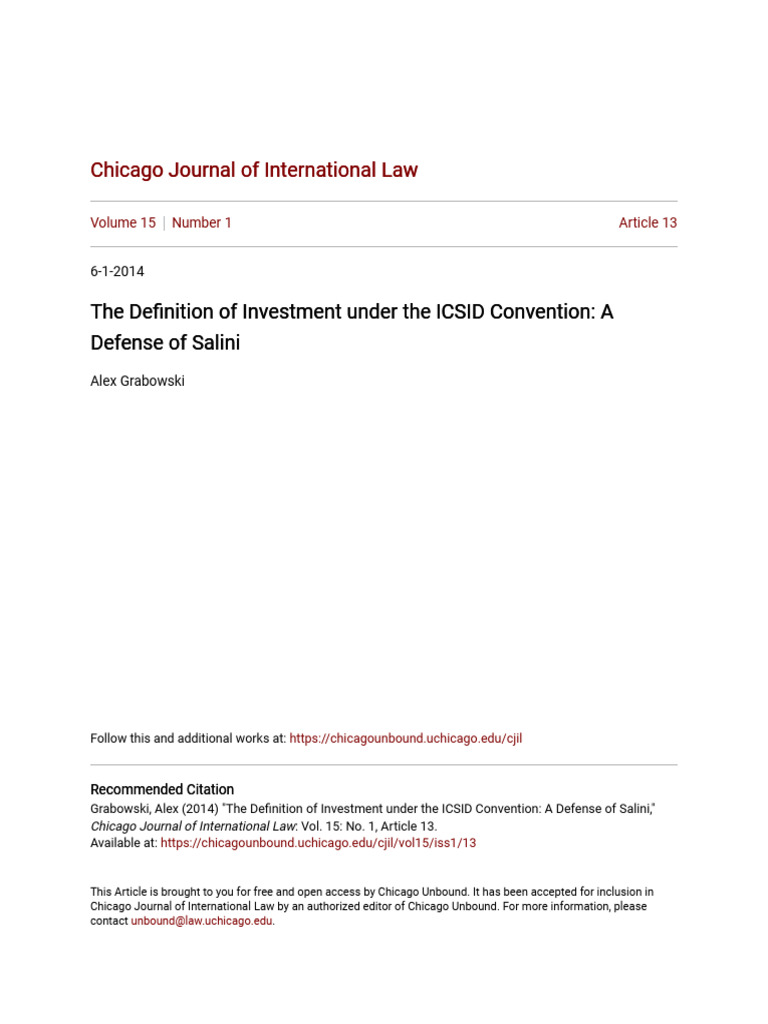 The Definition of Investment Under The ICSID Convention - A Defens ...